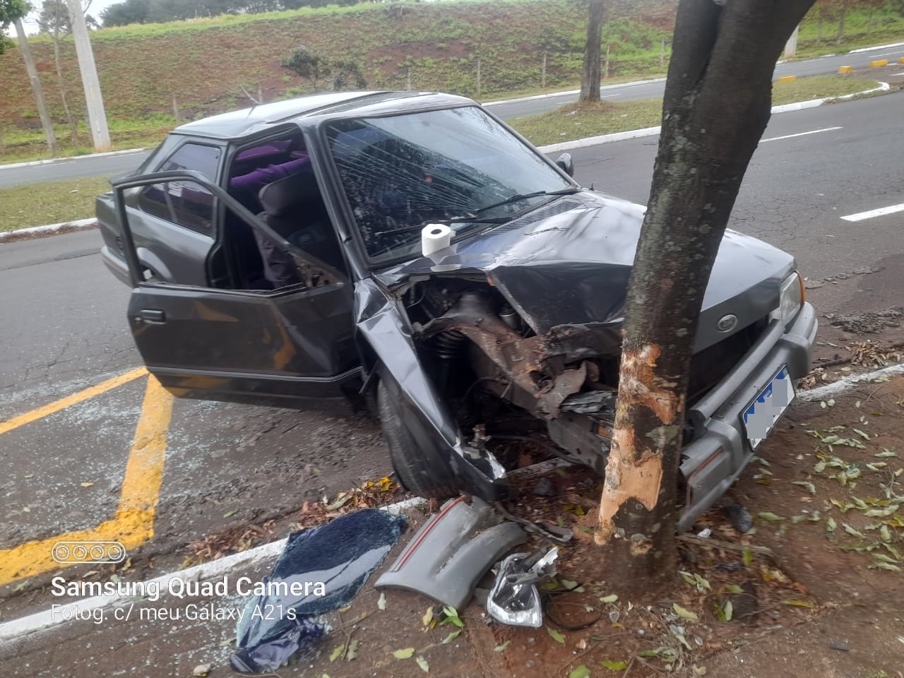 Carro bate em árvore na Bruno Ruggiero e duas pessoas ficam feridas ...