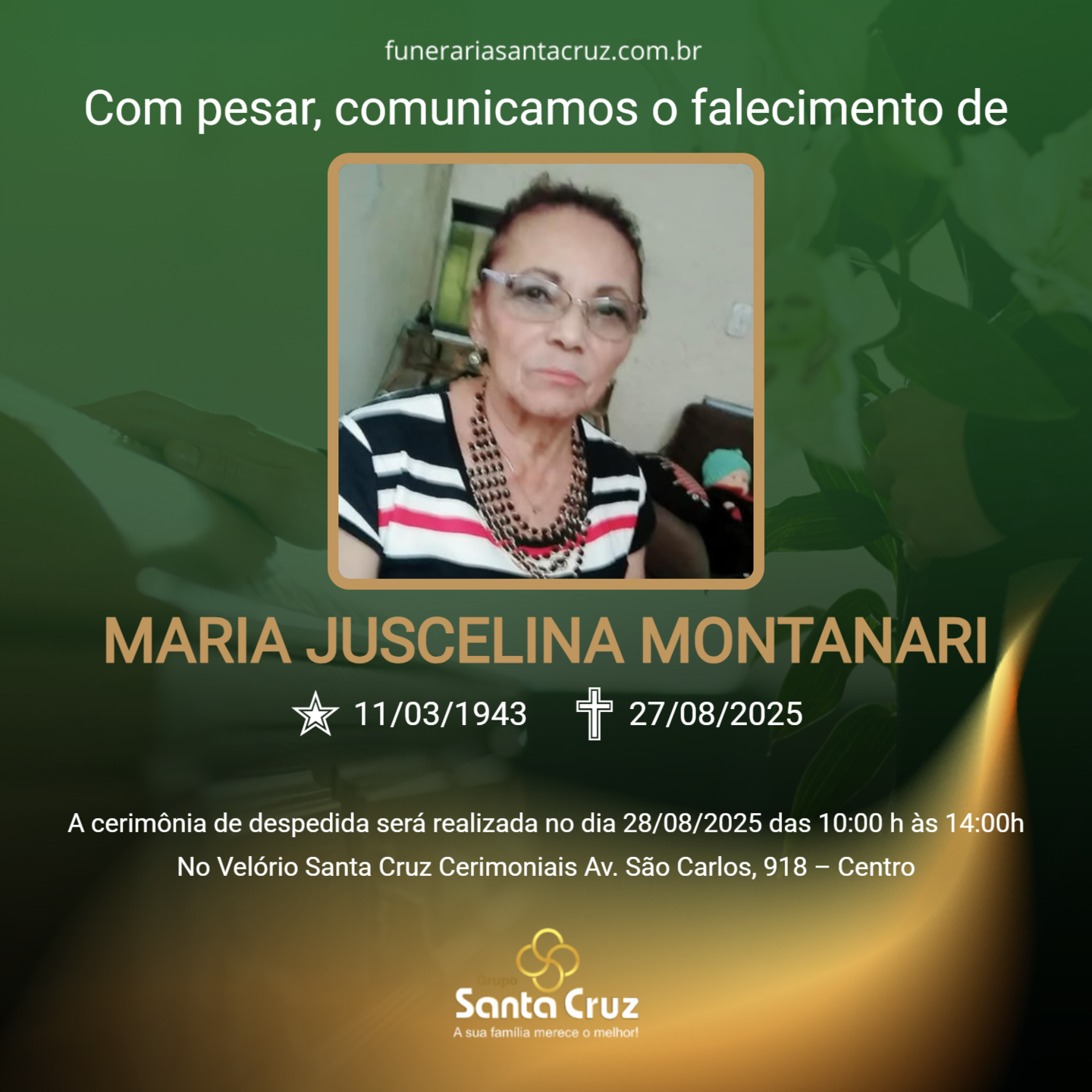 Grupo Santa Cruz informa notas de falecimento - São Carlos Agora